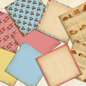 Farmhouse Recipe Scrapbook Paper, Retro Kitchen Ephemera (digital ...