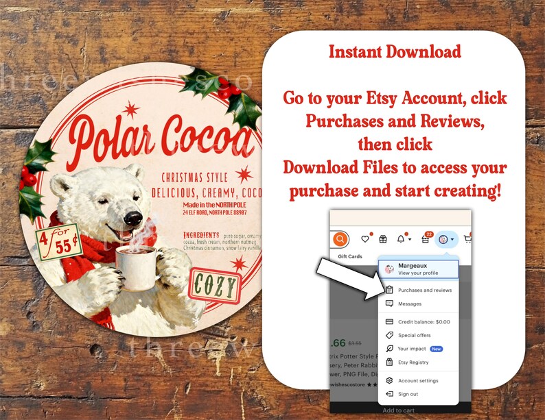 Polar Cocoa Christmas Vintage Label in Multiple Sizes and Ratios Hot ...