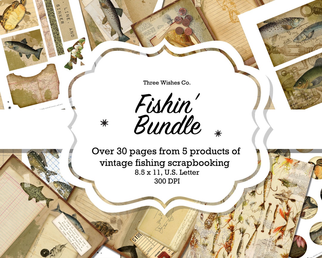 Vintage Fishing Scrapbook Kit, Junk Journal Ephemera (digital Download ...