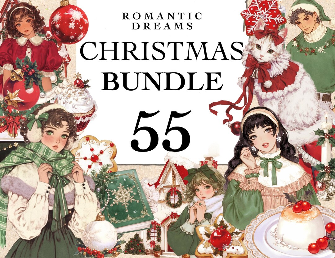 Vintage Christmas Clipart Bundle, Watercolor PNG Graphics (commercial ...
