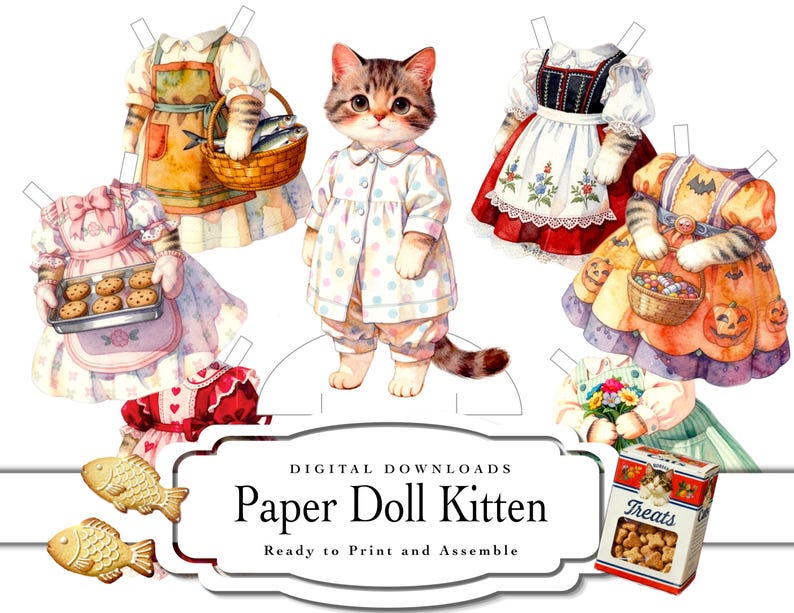 Victorian Kitten: Paper Doll Printables, Classic, Victorian, Old ...