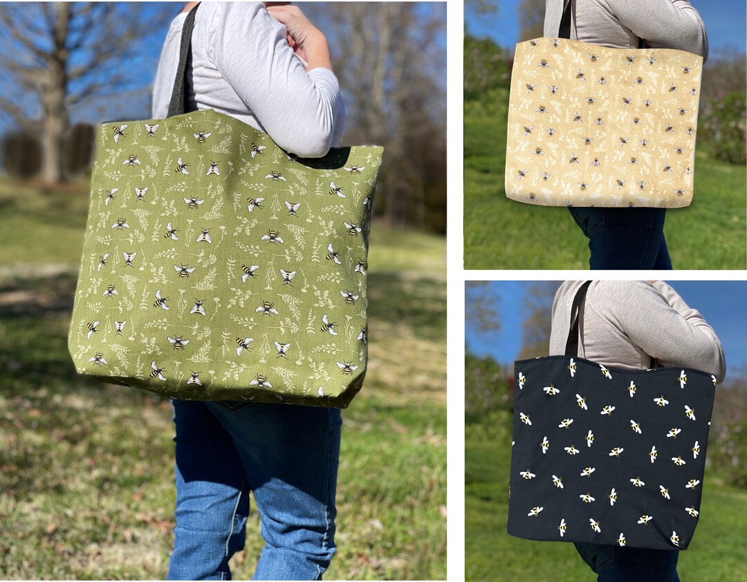 Bee Design Cotton Canvas Tote Bag: Reversible Shopper, Bee Lover Tote ...