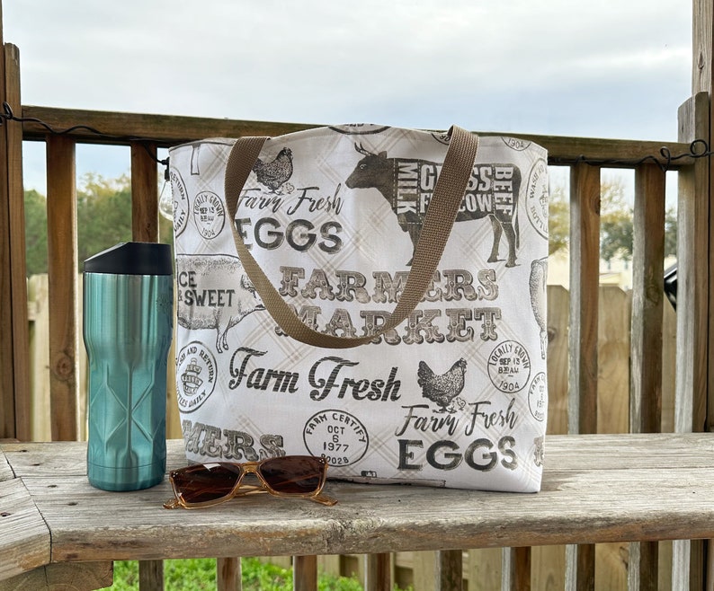 Farm Canvas Grocery Tote Bag: Reversible Reusable Market Bag - Etsy
