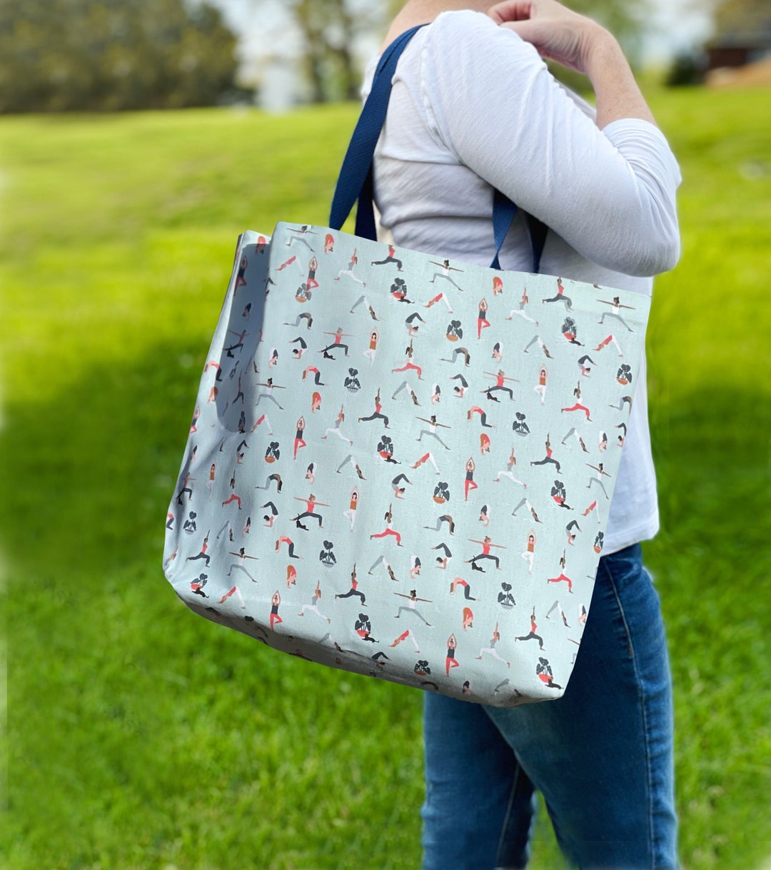 Yoga Tote Bag, Canvas Gym Tote Bag, Tote Bag With Yoga Design, Aerobics ...