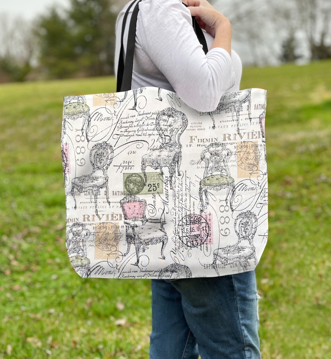 Travel Tote Bag, Reversible Canvas Tote Bag, Pink Tote Bag, Antique ...