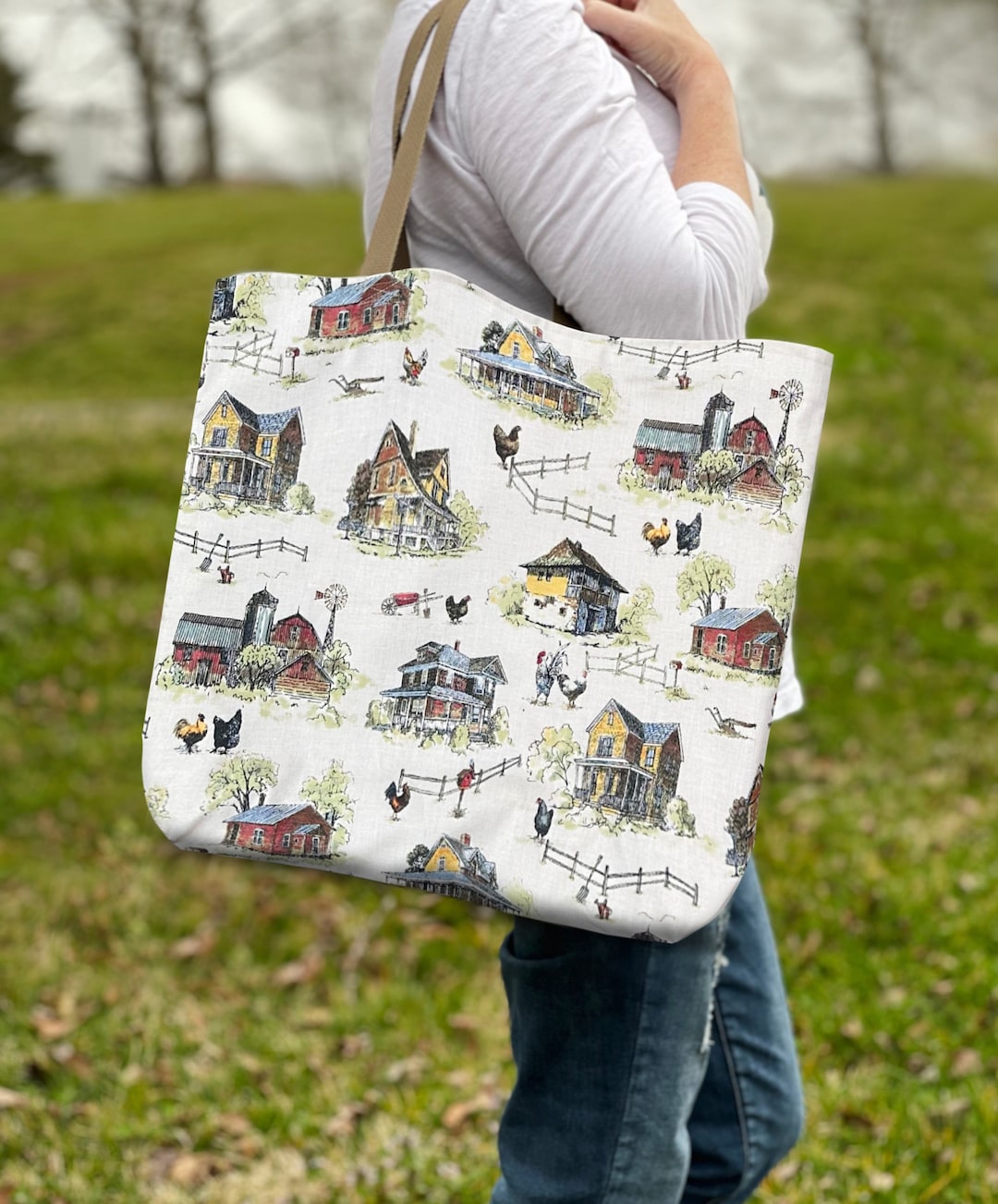 Farm Tote Bag, Canvas Grocery Tote Bag, Tote Bag With Farmers Market ...