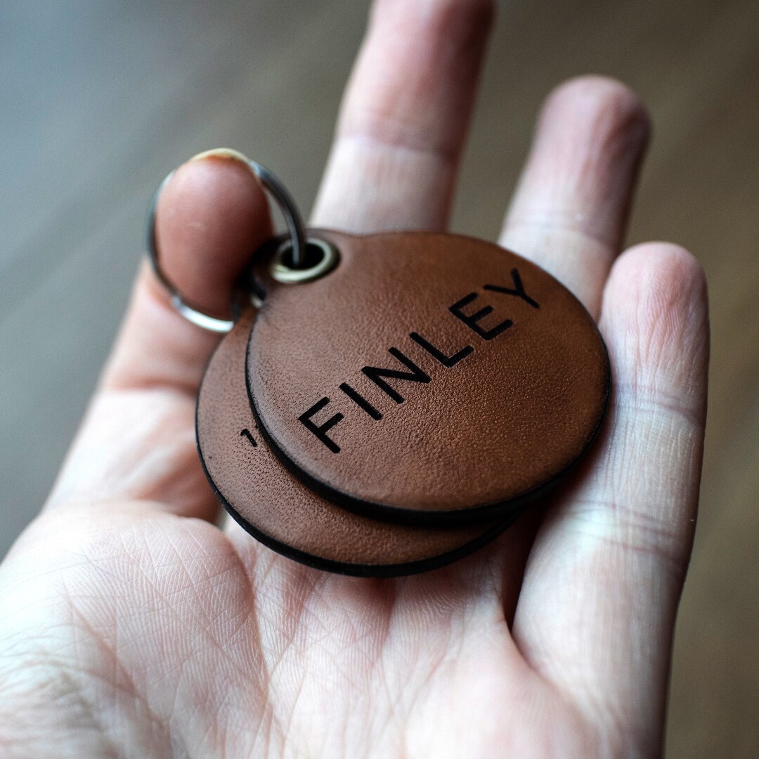Dark Brown Leather - Double Personalised Dog Tag / ID Tag - Etsy