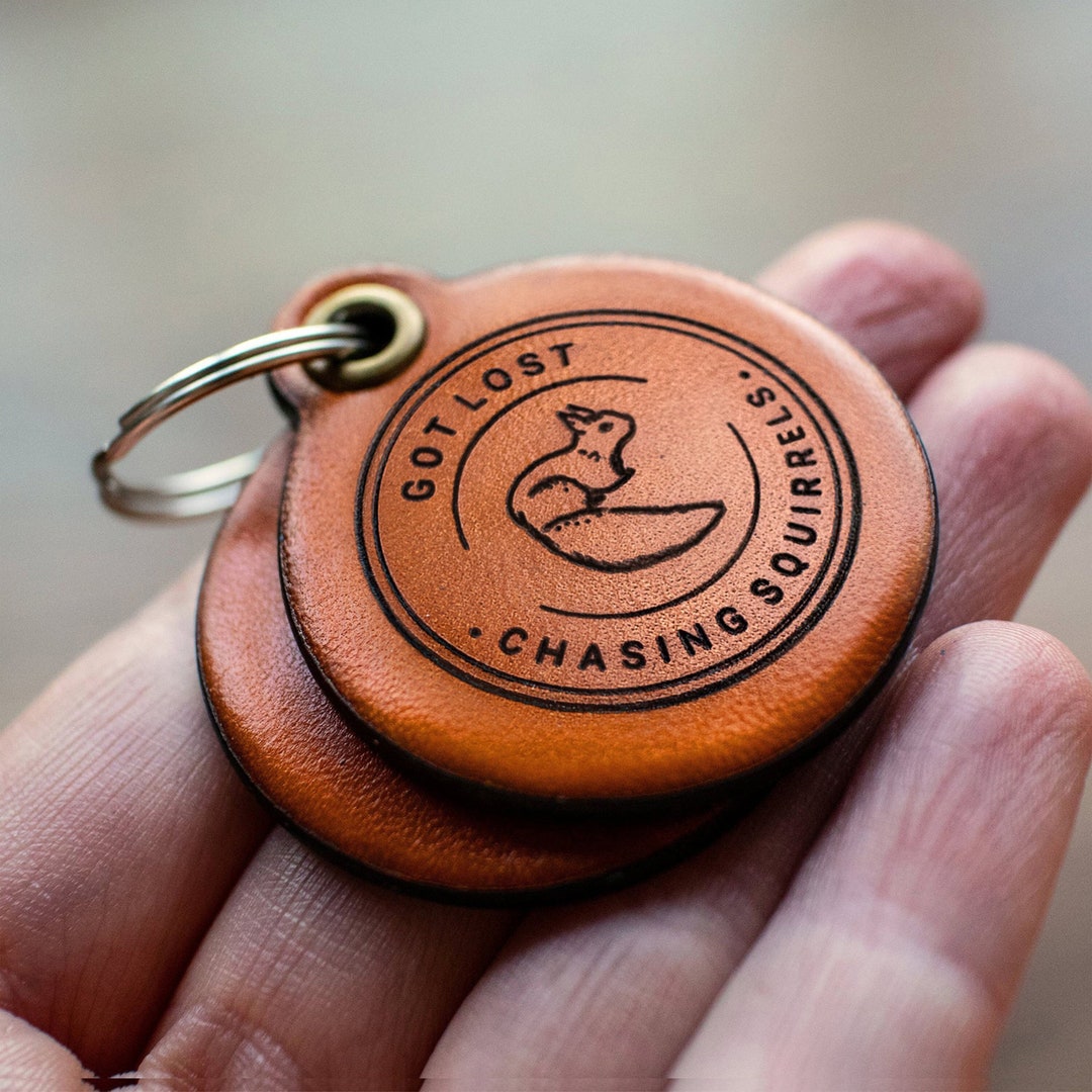 Squirrel Chaser - Saddle Tan Leather - Double Personalised Dog Tag / ID ...