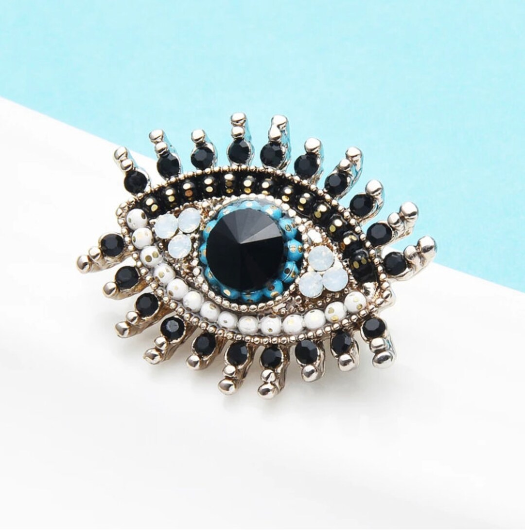 Evil Eye Pin Evil Eye Lapel Pin Small Rhinestone Black Blue - Etsy