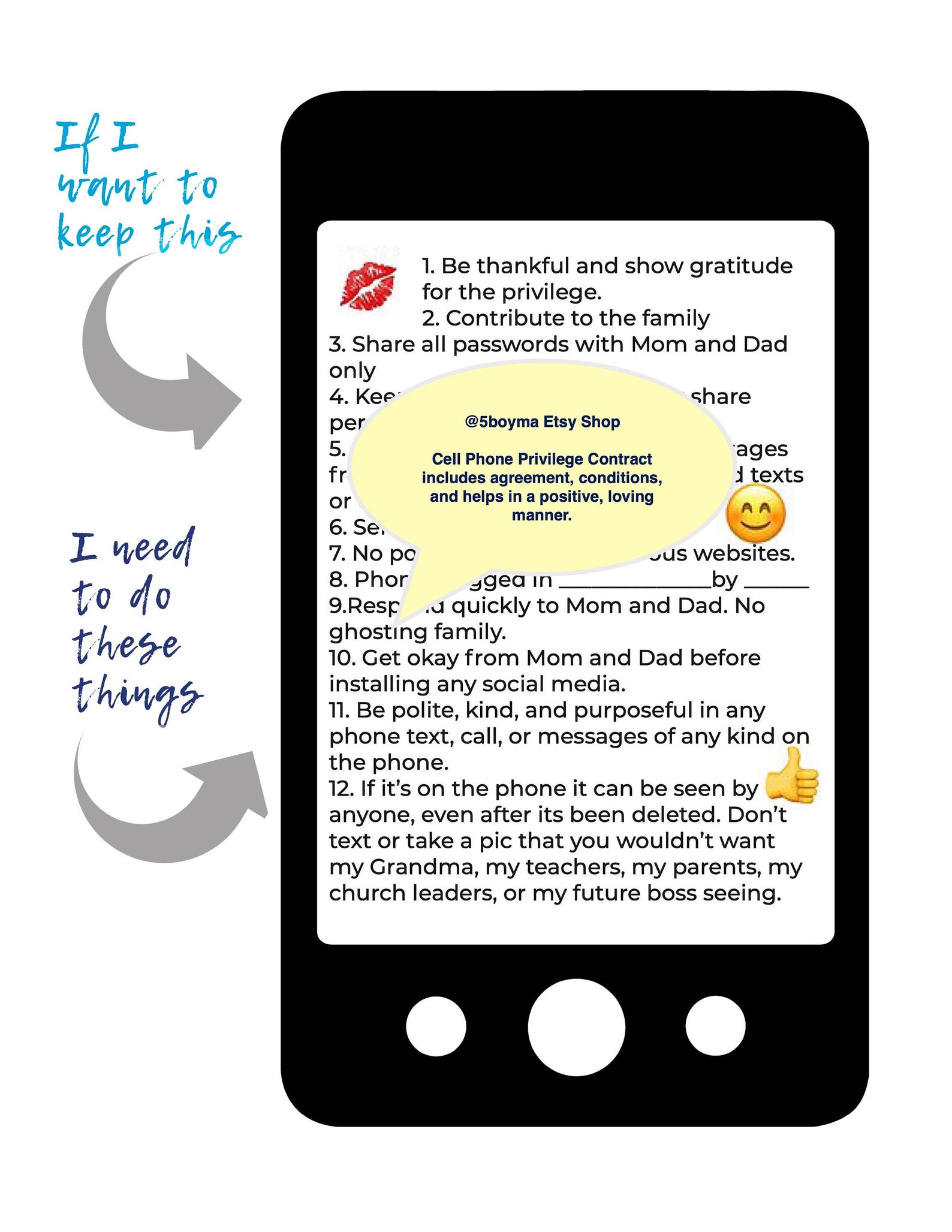 Cell Phone Contract Teens Cell Phone Privileges Teen | Etsy