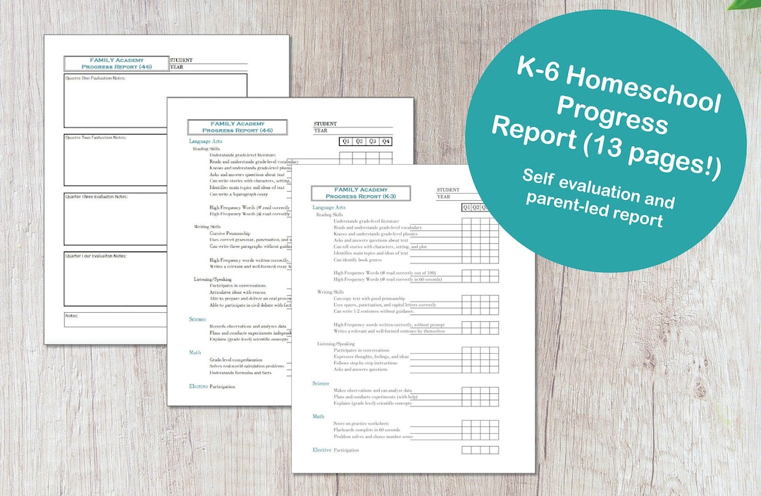 Homeschool Progress Reports - Elementary School - K-6 Evaluation ...