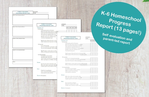 Homeschool Progress Reports Elementary School K-6 - Etsy