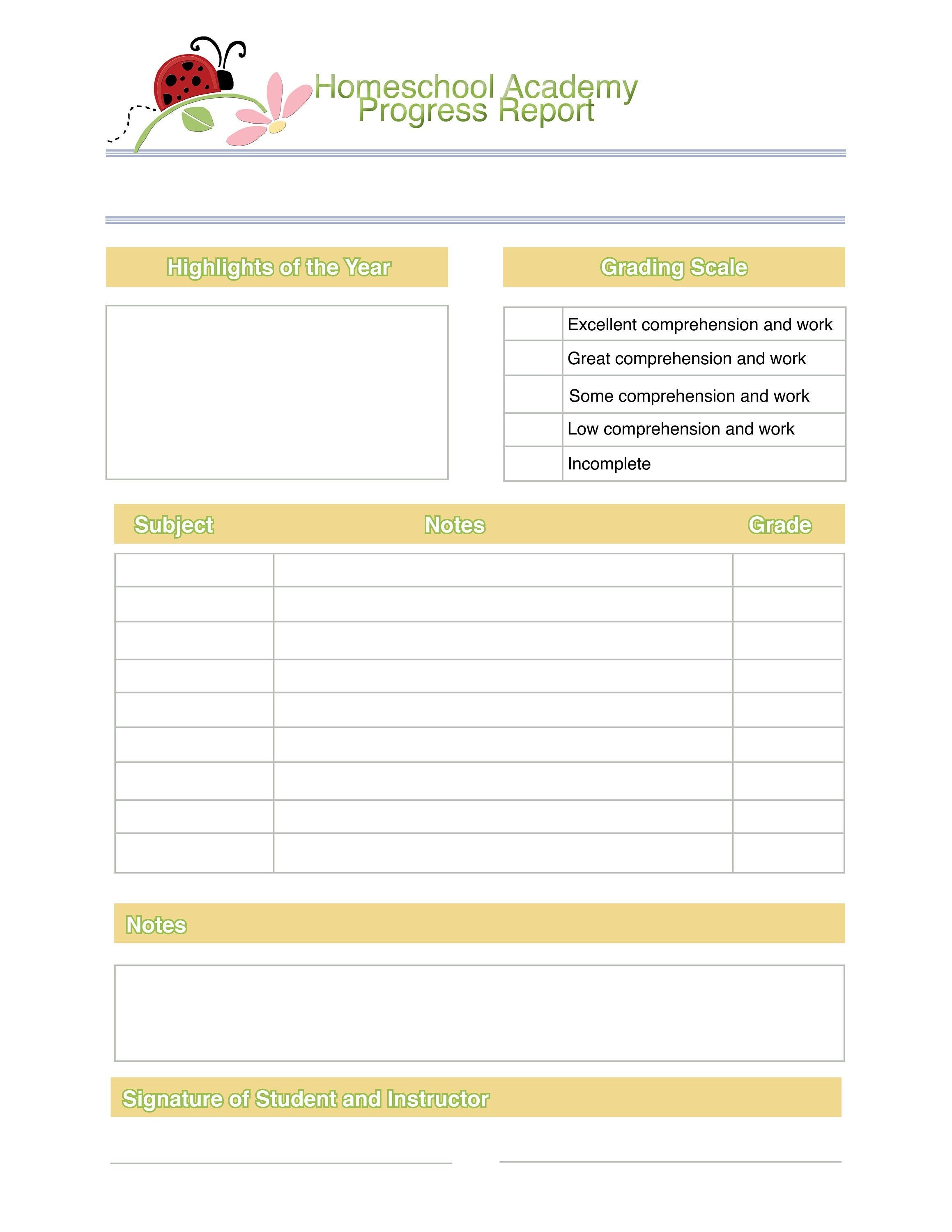 Homeschool Progress Reports - Elementary School - K-6 Report - Teacher ...
