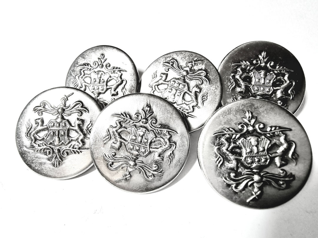 6 Vintage Coat of Arms Buttons Eagle Crown 27 Mm, Curved Decorative ...