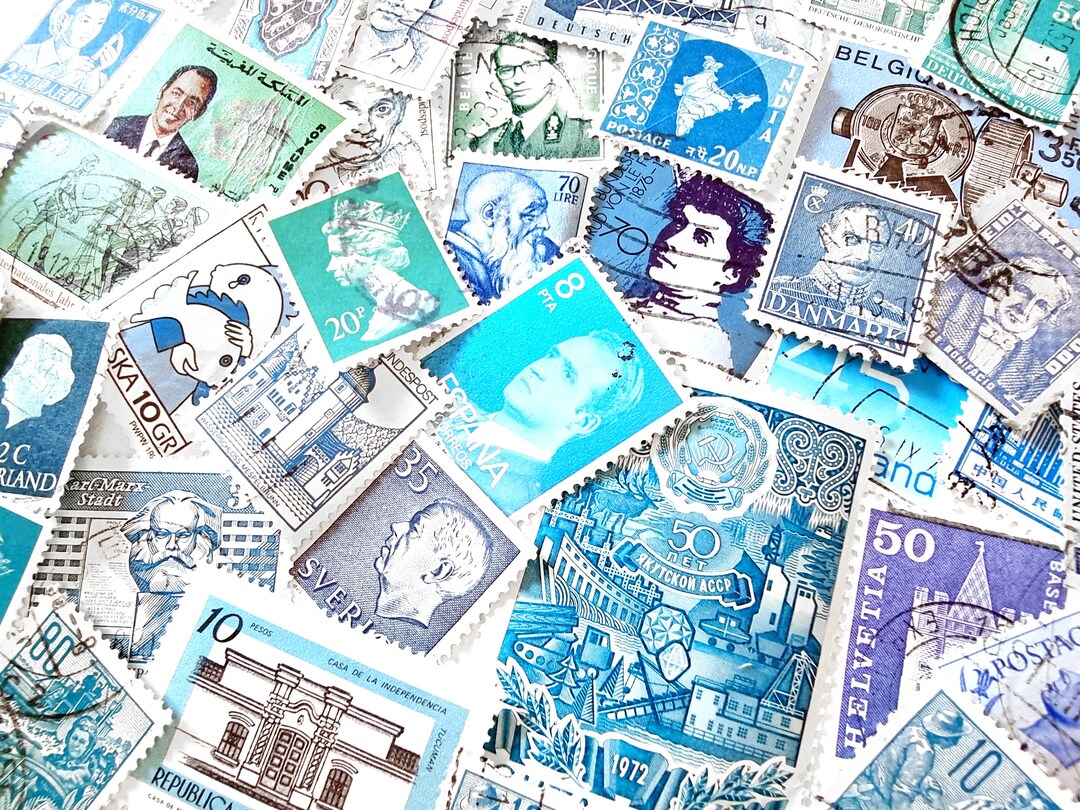 Postage Stamp Mix 30 / 50 / 100 Turquoise Aqua Light Blue From All Over ...