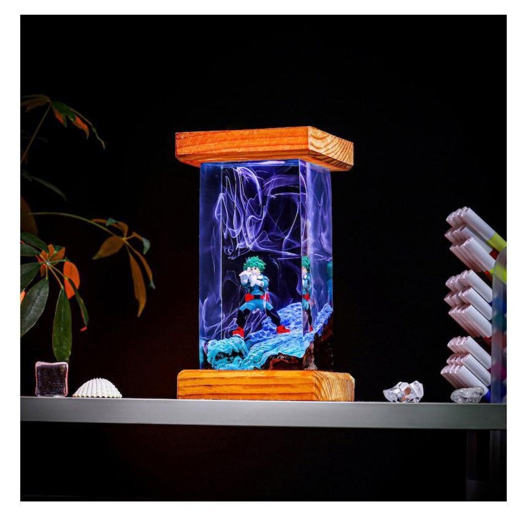 My He.ro Ac.ademia Night Lamp, D.ek.u Model Epoxy Lamp, Dinosaur Wood ...
