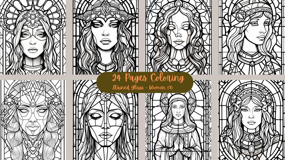 Stained Glass Women Coloring Pages for Adults – Volume 2: Elegant and ...