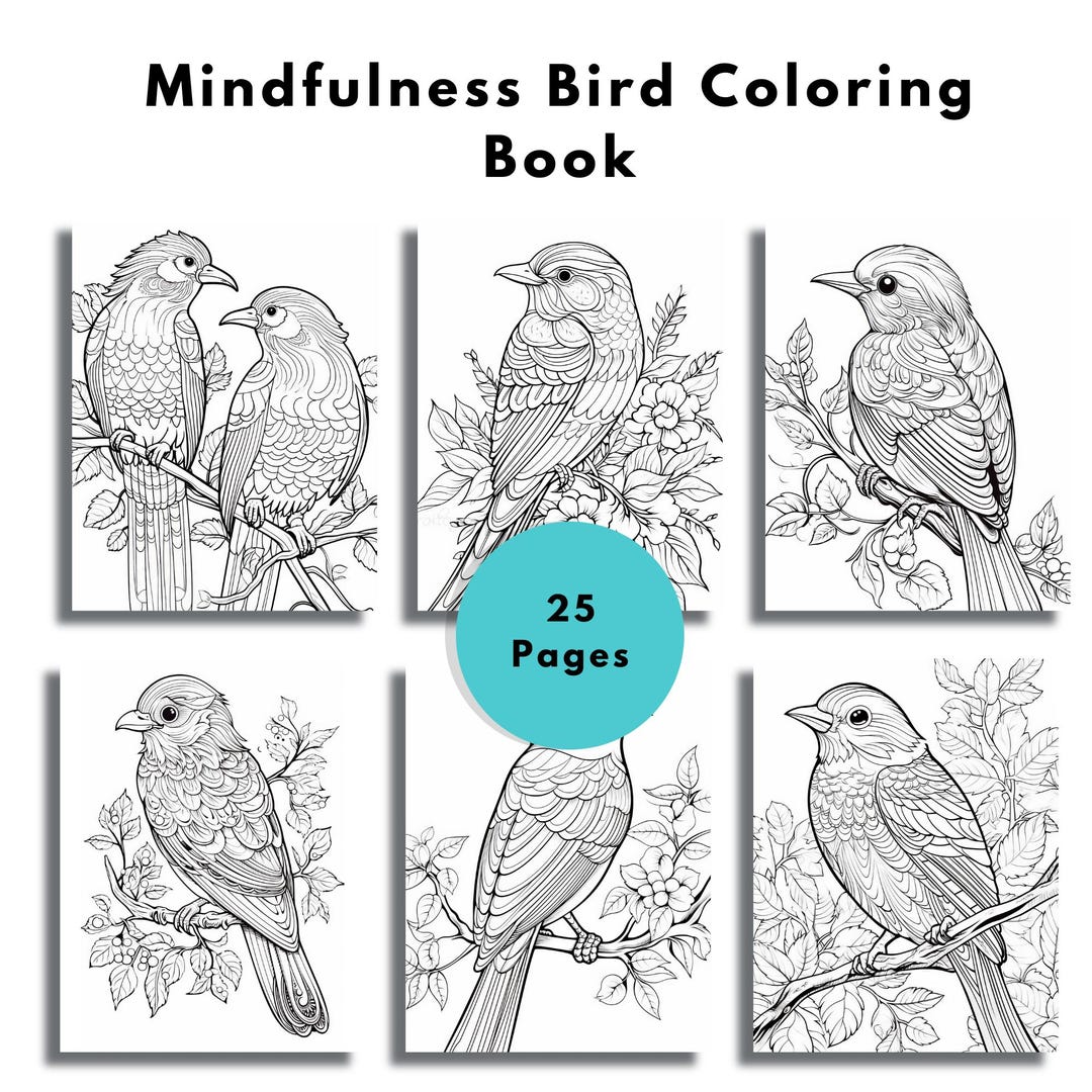 Mindfulness Birds Coloring Book: Relaxing Stress Relief (25 Pages ...