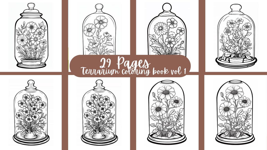 Printable Terrarium Coloring Book Volume 1, Adult Coloring Book ...