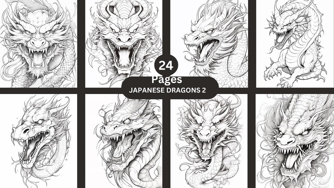 Japanese Dragons Coloring Book: Volume 2, Adult Coloring (24 Pages) - Etsy