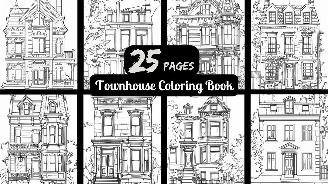 Townhouse Coloring Book, City Buildings Art, Illustrated Homes, Urban ...