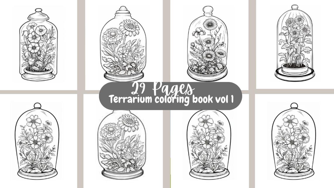 Printable Terrarium Coloring Book: Botanical Adult Pages (digital ...