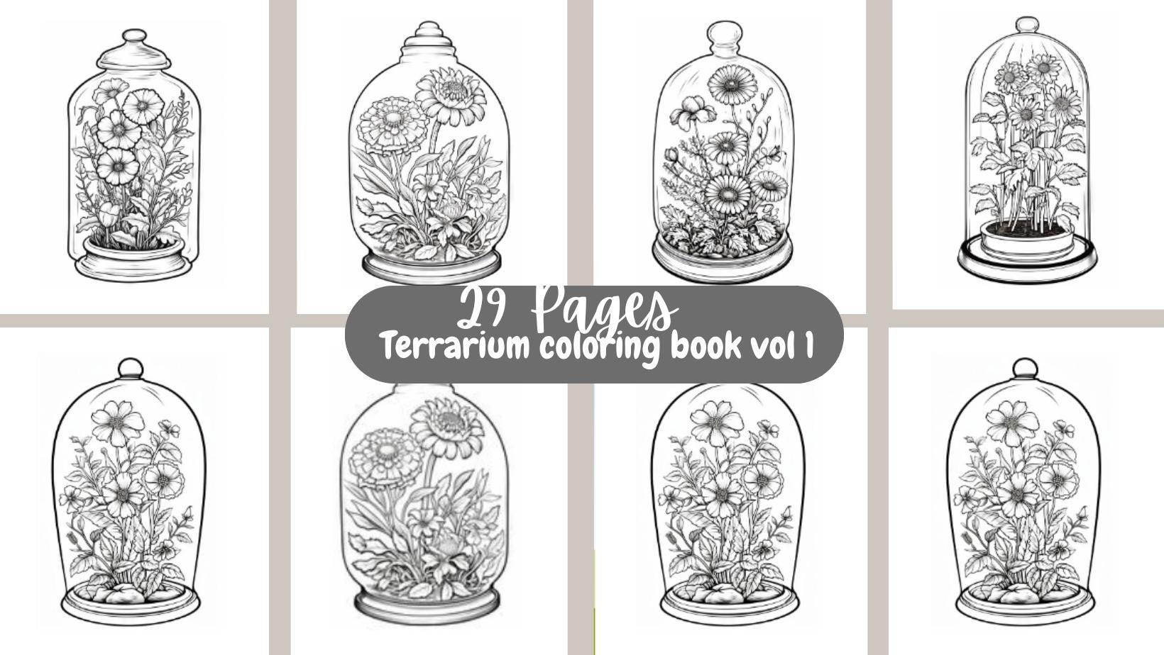 Printable Terrarium Coloring Book Volume 1, Adult Coloring Book ...