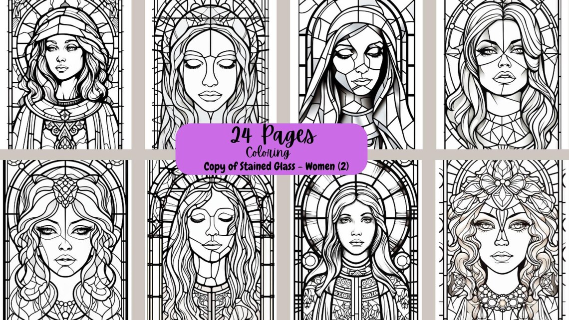 Stained Glass Women Coloring Pages for Adults: Relaxing Designs - Etsy UK