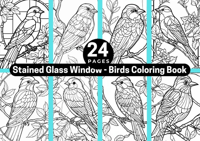 Stained Glass Window Bird Coloring Book, Bird Suncatcher, Stained Glass ...