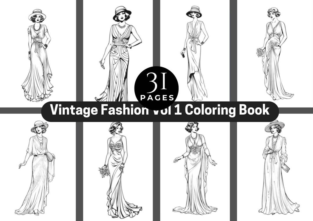 Vintage Fashion Vol 1 Coloring Book, Fashion Sketchbook, Retro Style ...
