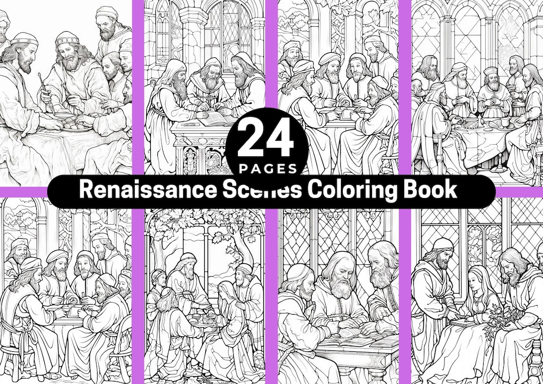 Renaissance Scenes Coloring Book, Historic Art Adult Coloring Book ...