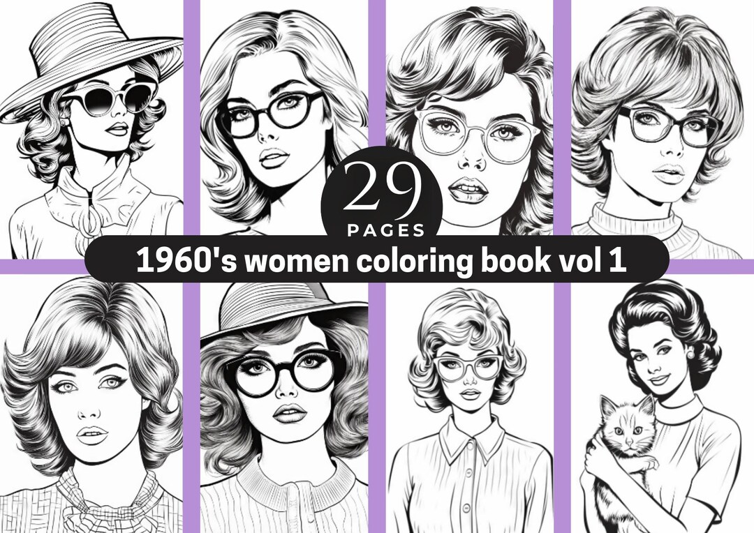 1960s Vintage Women Coloring Book Vol 1, Retro Coloring Pages, Women's ...
