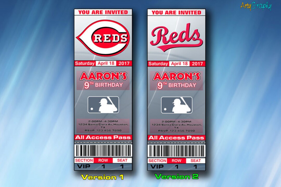 Cincinnati Reds Invitation, Cincinnati Reds Birthday Invite, Ticket ...