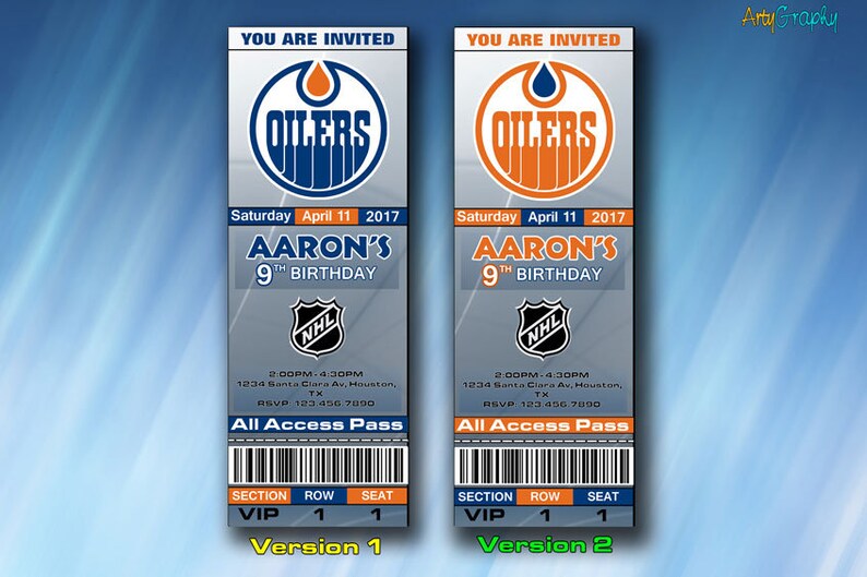 Edmonton Oilers Invitation, Edmonton Oilers Birthday Invite, Ticket ...