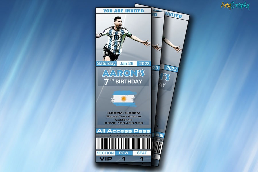 Messi Invitation, Leo Messi Birthday Invite, Ticket, Tickets, Digital ...