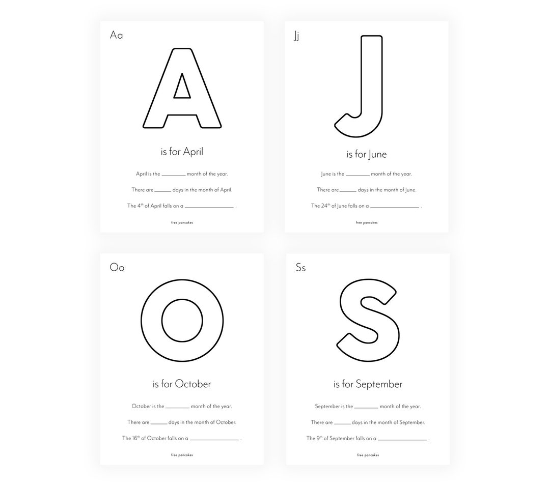 Alphabet Months Printable Worksheets - Letter Recognition - Months ...