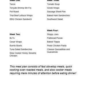 Rotating 4 Week 20 Minute Dinners Meal Plan - Etsy