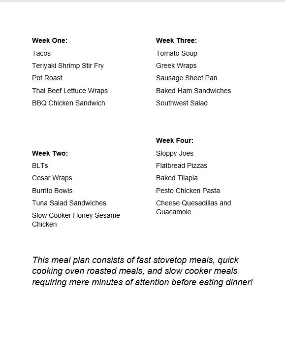 Rotating 4 Week 20 Minute Dinners Meal Plan - Etsy