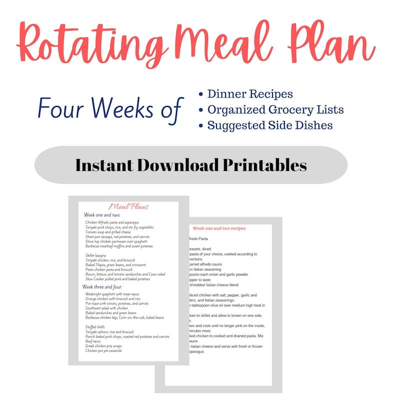 4 Week Rotating Meal Plan - Etsy