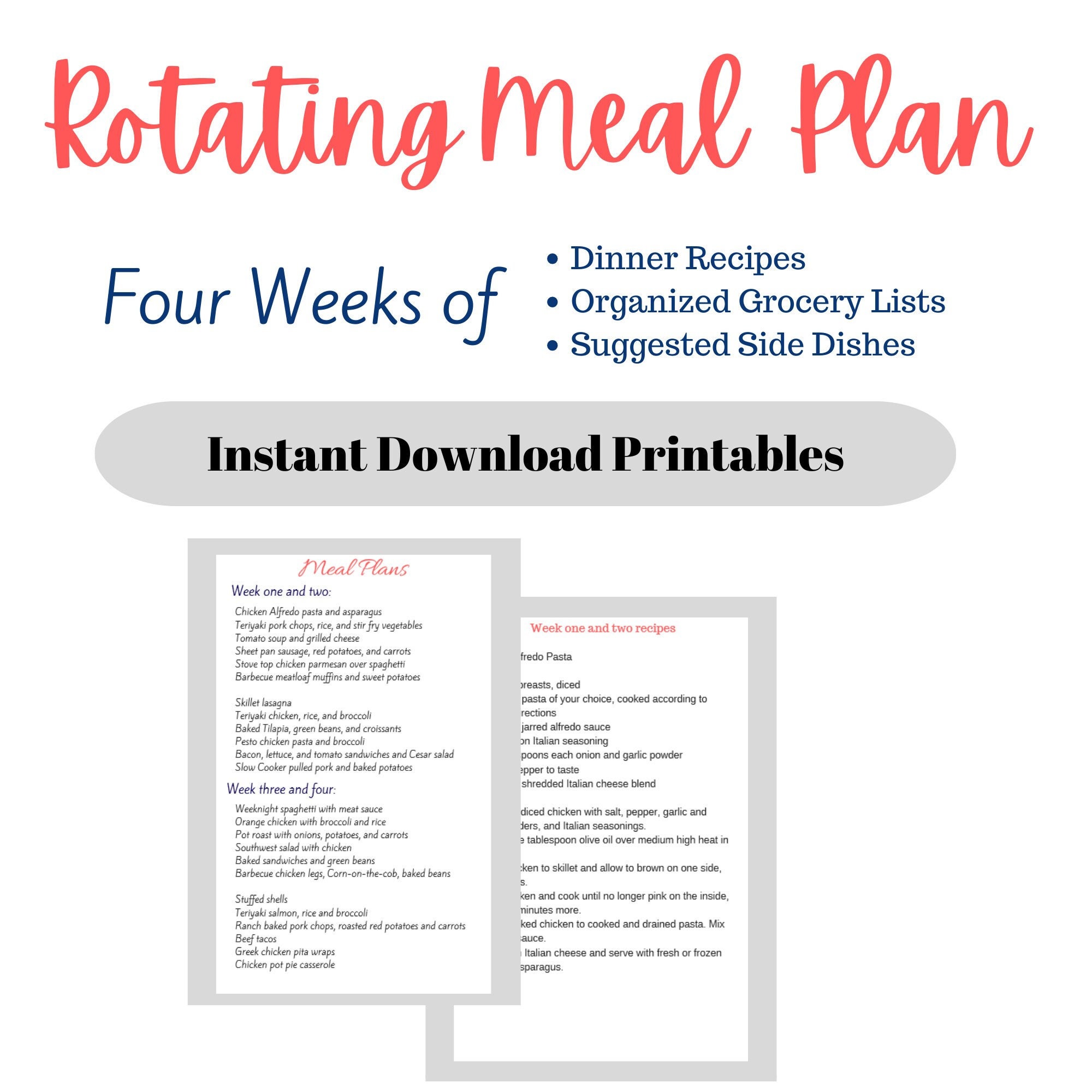 4 Week Rotating Meal Plan - Etsy
