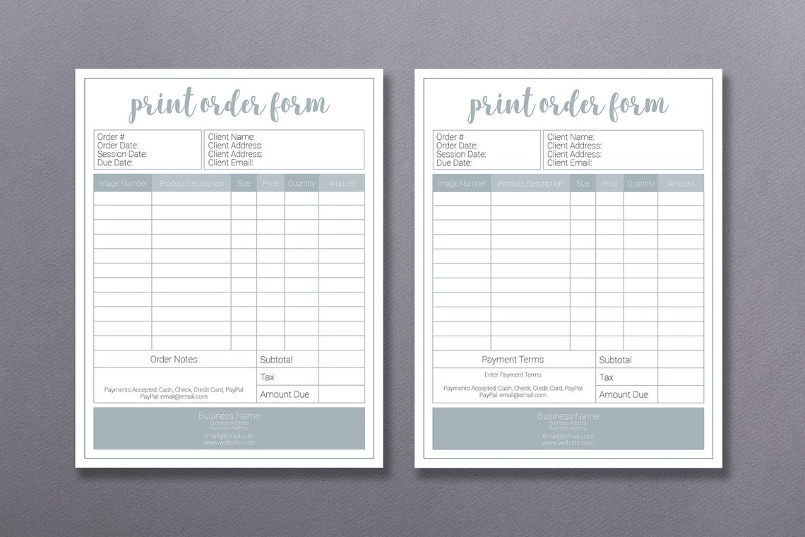 Print Order Form Template | Business Form | Photography Print Order ...