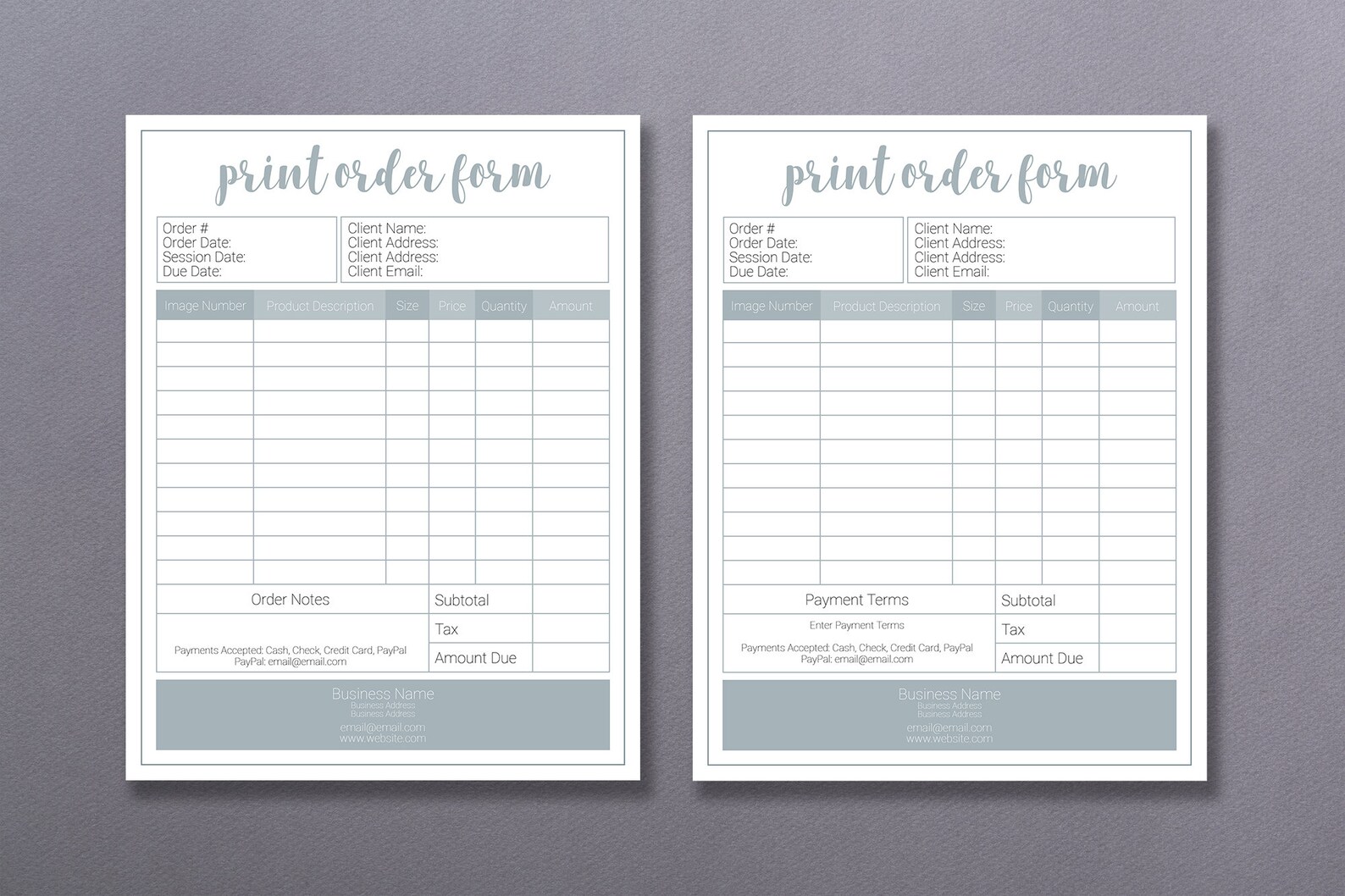 Print Order Form Template | Business Form | Photography Print Order ...