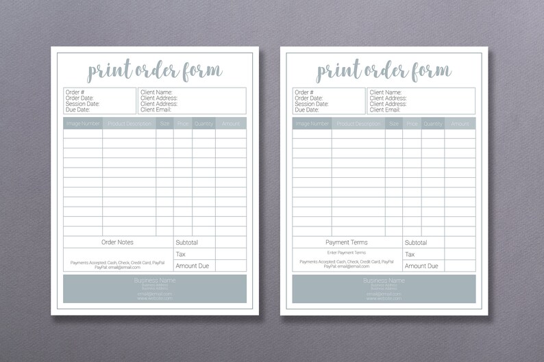 Print Order Form Template | Business Form | Photography Print Order ...