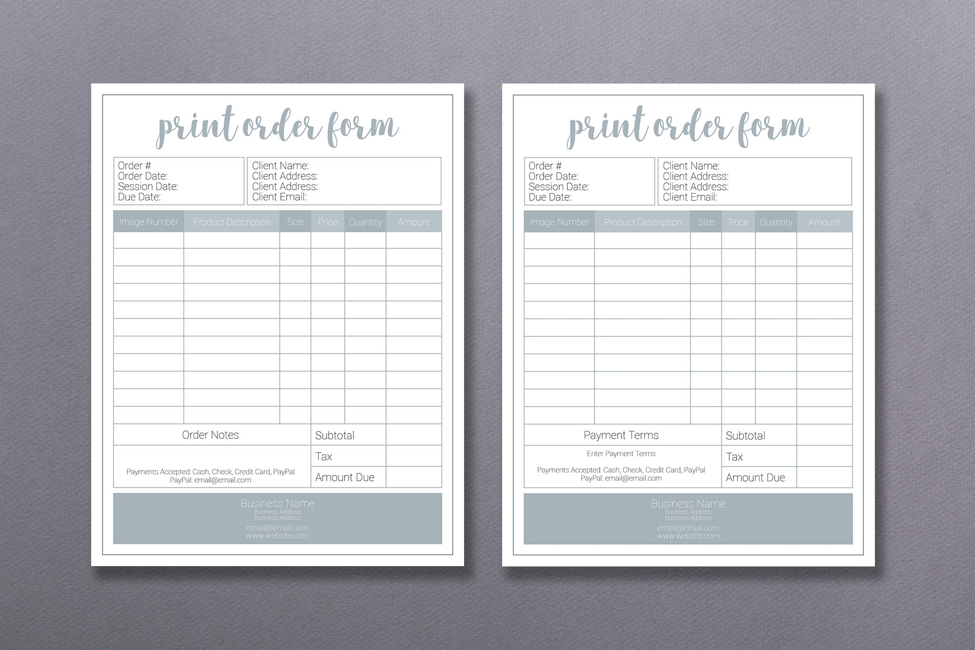 Print Order Form Template | Business Form | Photography Print Order ...
