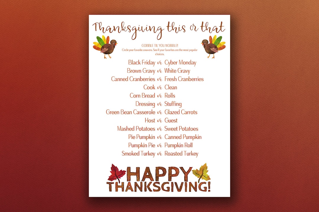 Thanksgiving This or That | Printable Thanksgiving Game | Thanksgiving ...