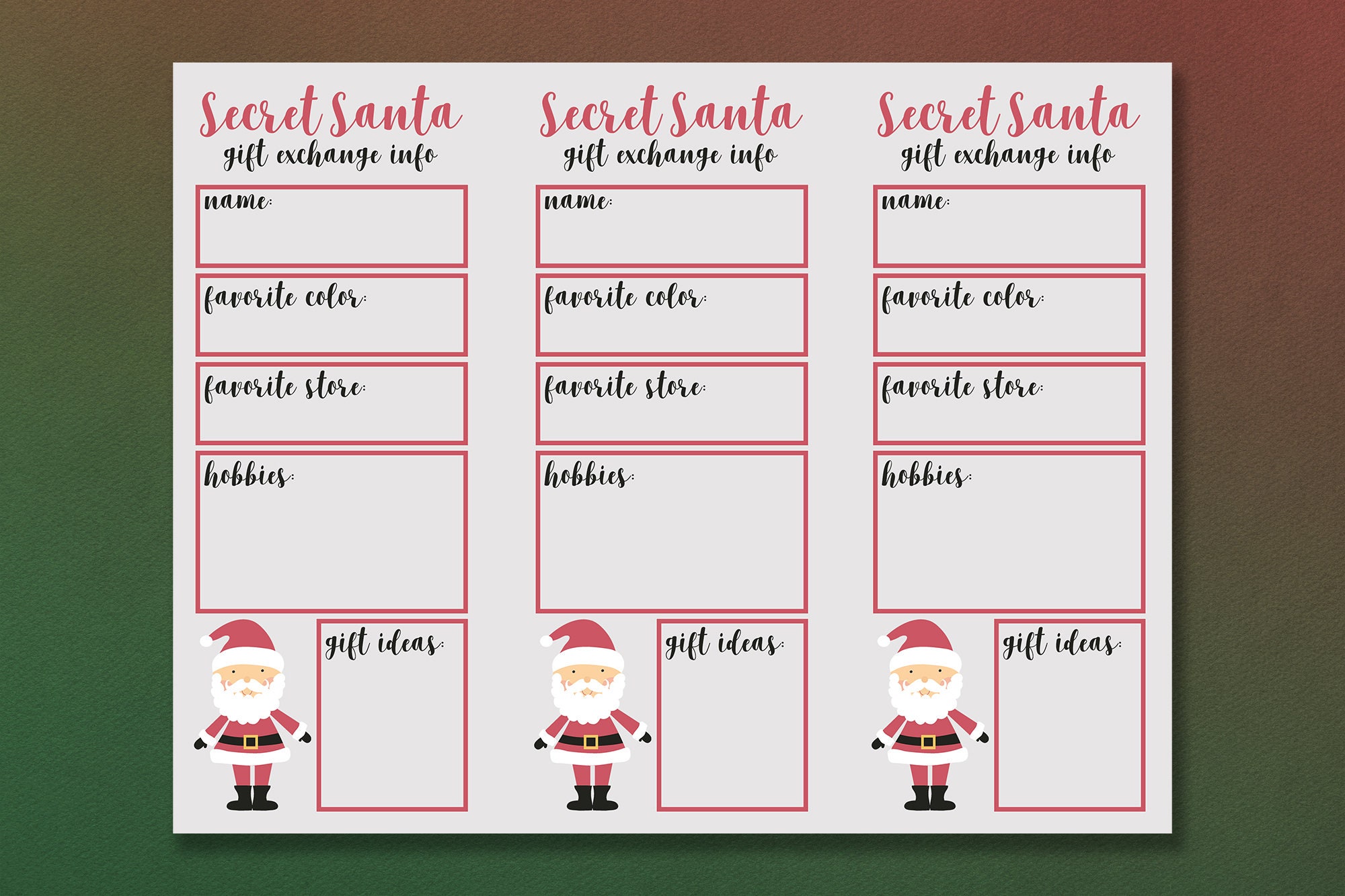 Secret Santa Gift Exchange Info Cards | Secret Santa Gift Exchange ... Secret Santa Gift Exchange Info Cards | Secret Santa Gift Exchange ...