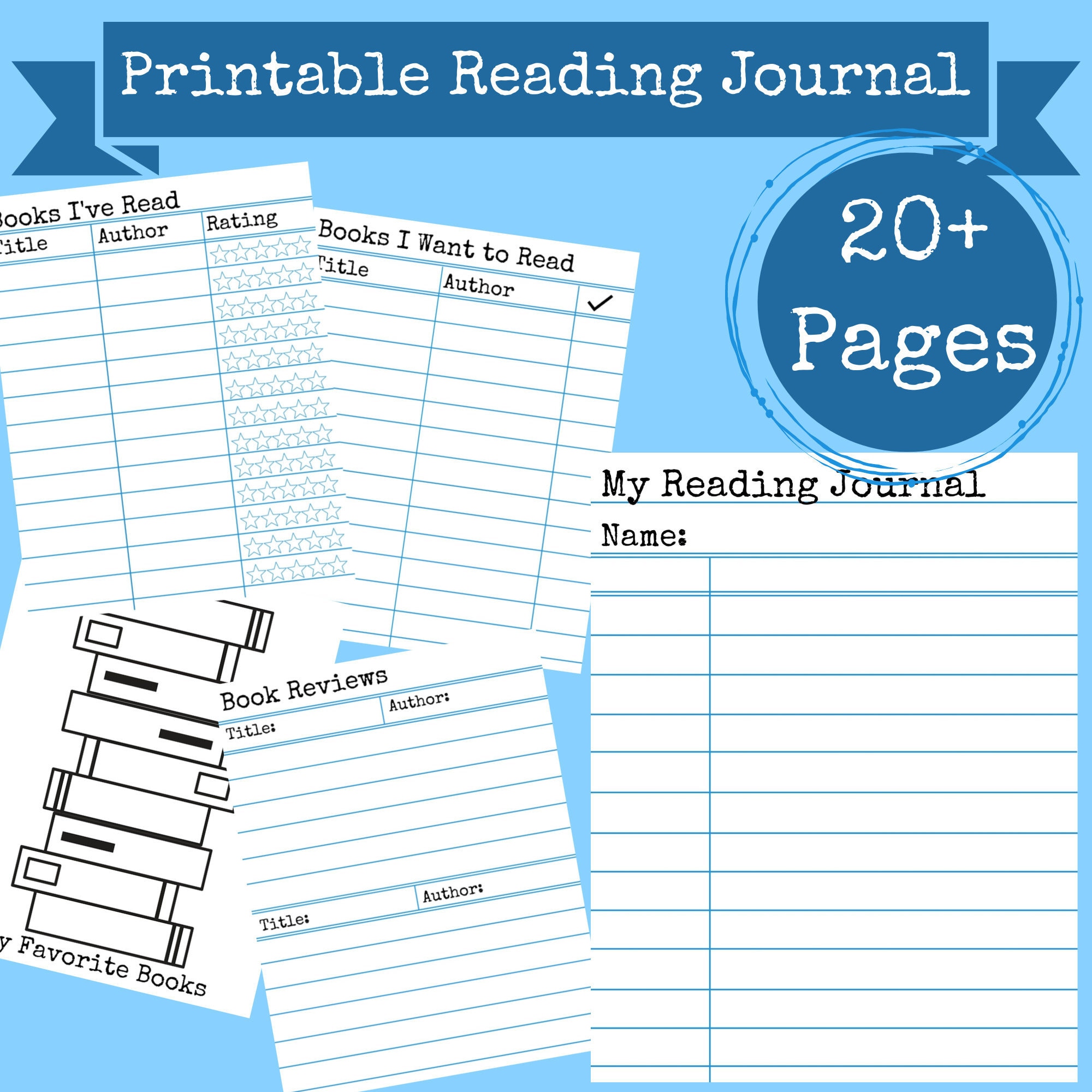 Reading Book Journal Printable 20 Pages Instant Download | Etsy