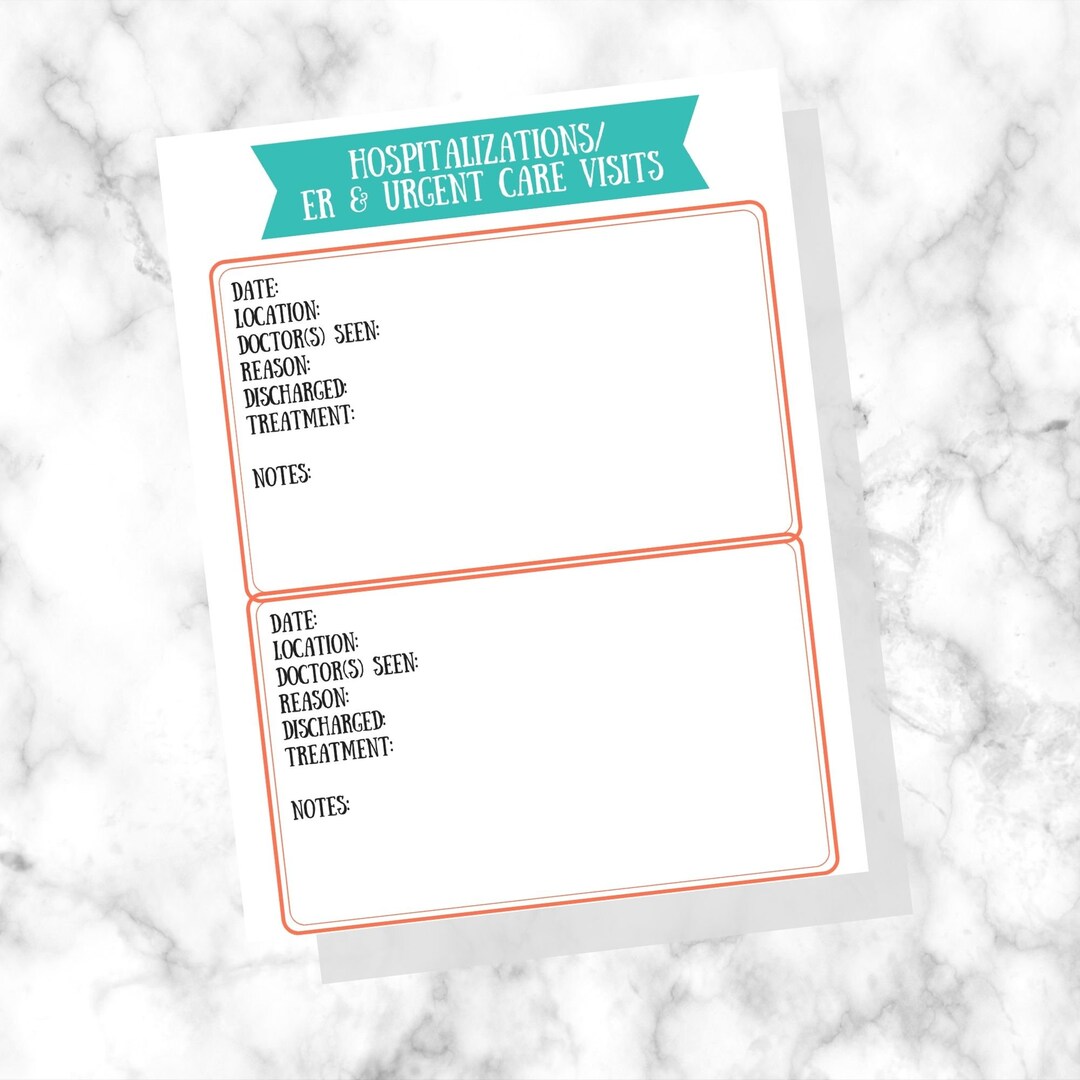 Hospital ER Urgent Care Visits Tracker Printable Instant Download - Etsy