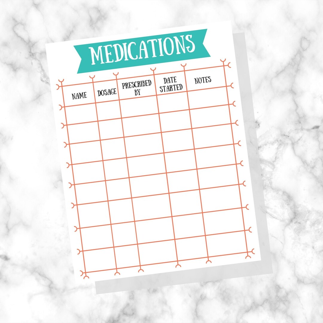 Medications Tracker Organizer Printable Instant Download - Etsy