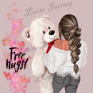 Cute Girl With Teddy Bear Clipart Teddy Bear Clipart Girl - Etsy